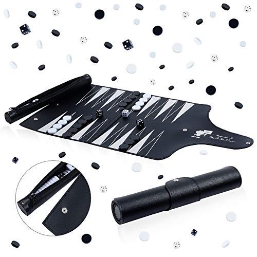 Travel Backgammon Set Roll Up Detachable Design Bagammon Game Set with Backgammon Checkers Inside (Black)