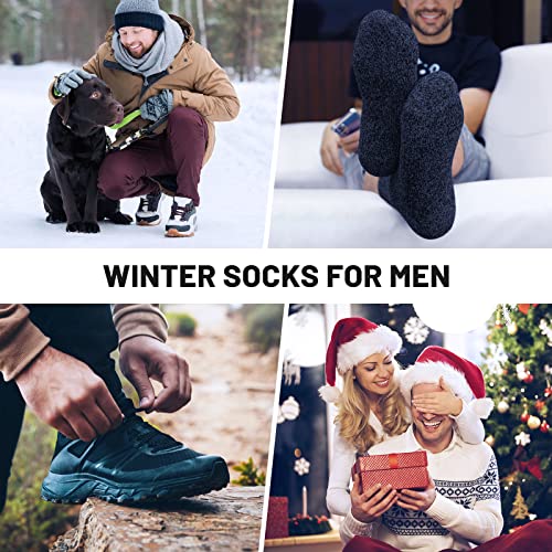 SIMIYA 5 Pairs Merino Wool Socks for Men, Thick Winter Wool Hiking Socks, Warm Breathable Crew Mens Socks(Fit USA Size 7-13