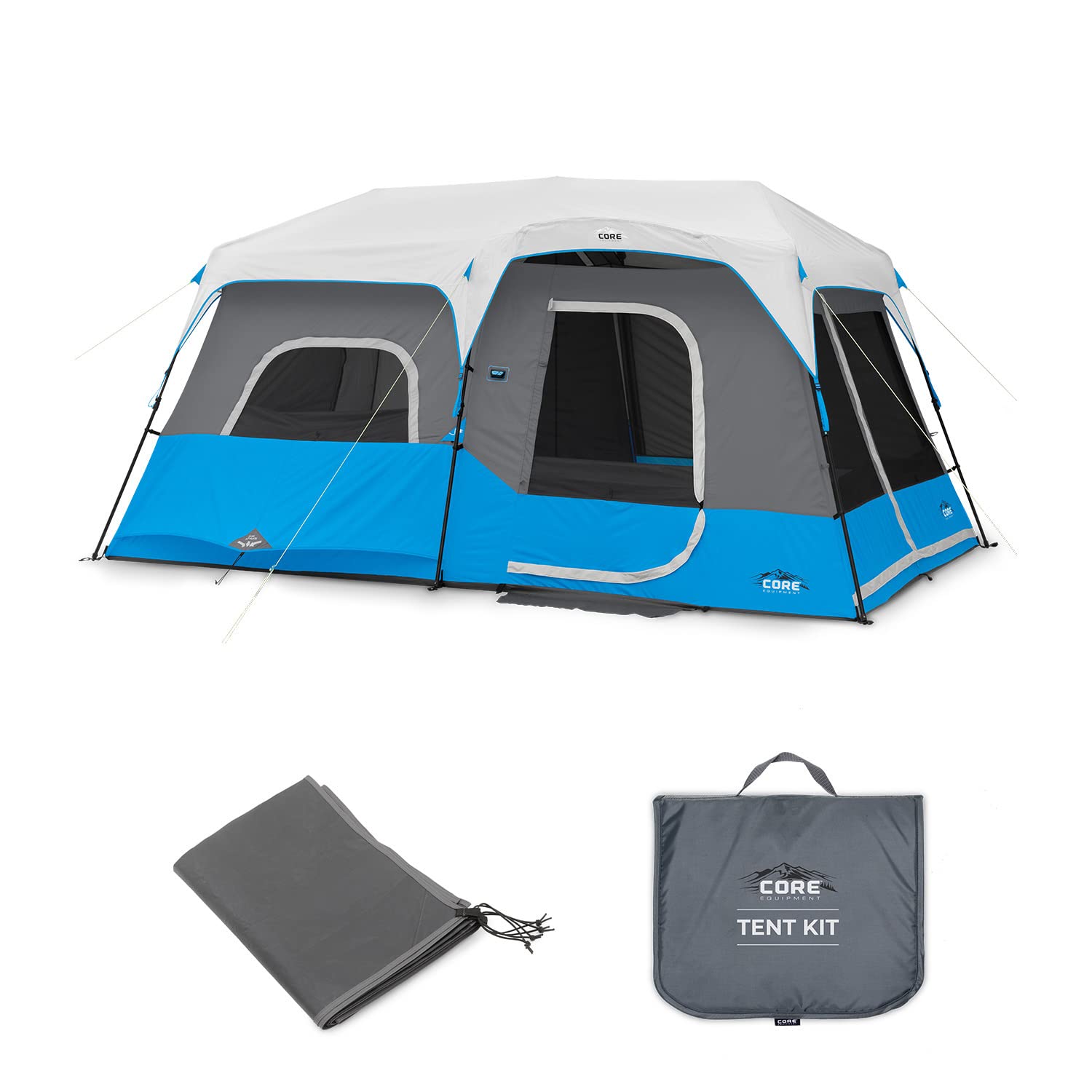 CORE 9 Person Lighted Instant Cabin Tent with Included Footprint and Tent Kit