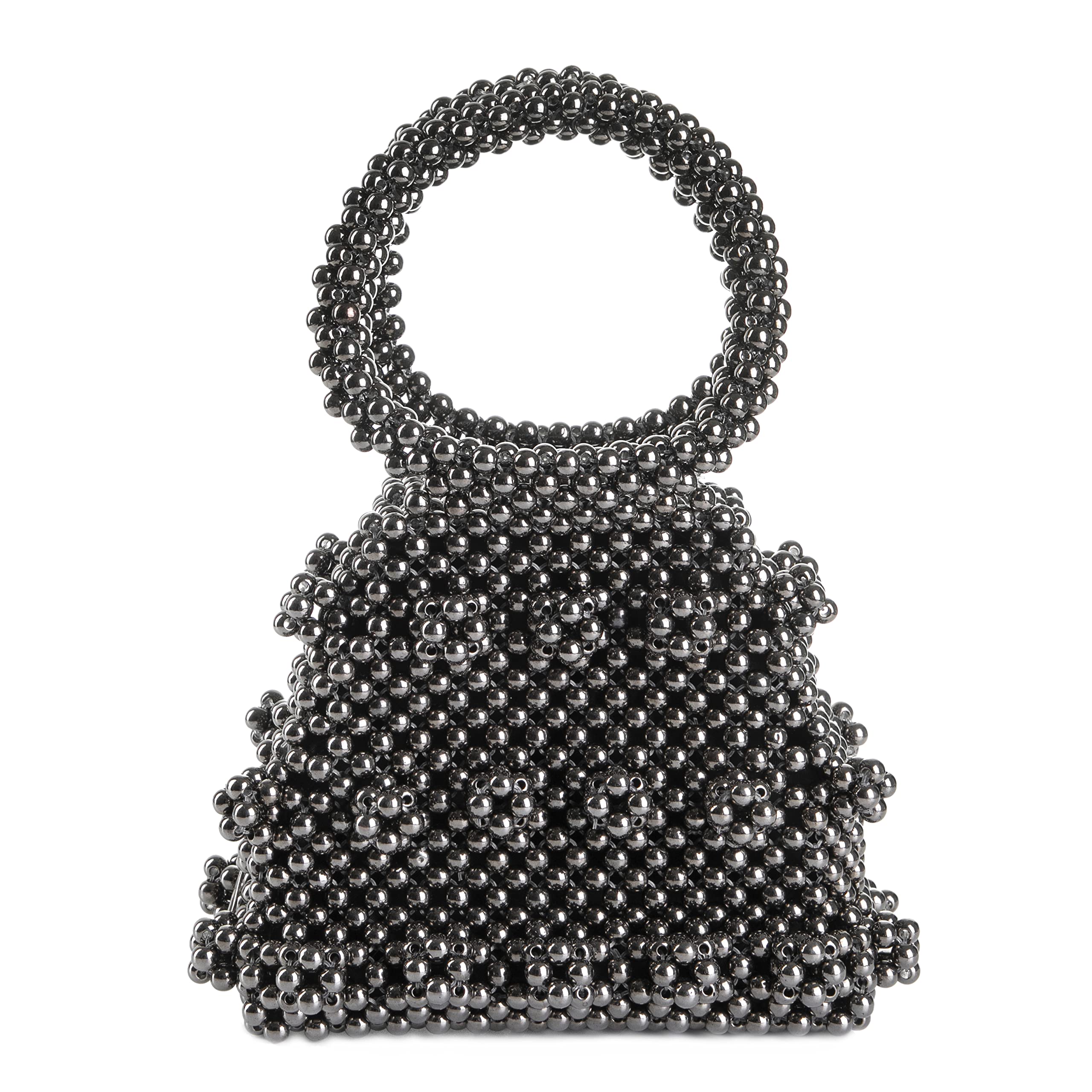 YUSHINY Women Acrylic Beaded Ladder Evening HandBag Box with Zipper Closure for Wedding Party (Black)