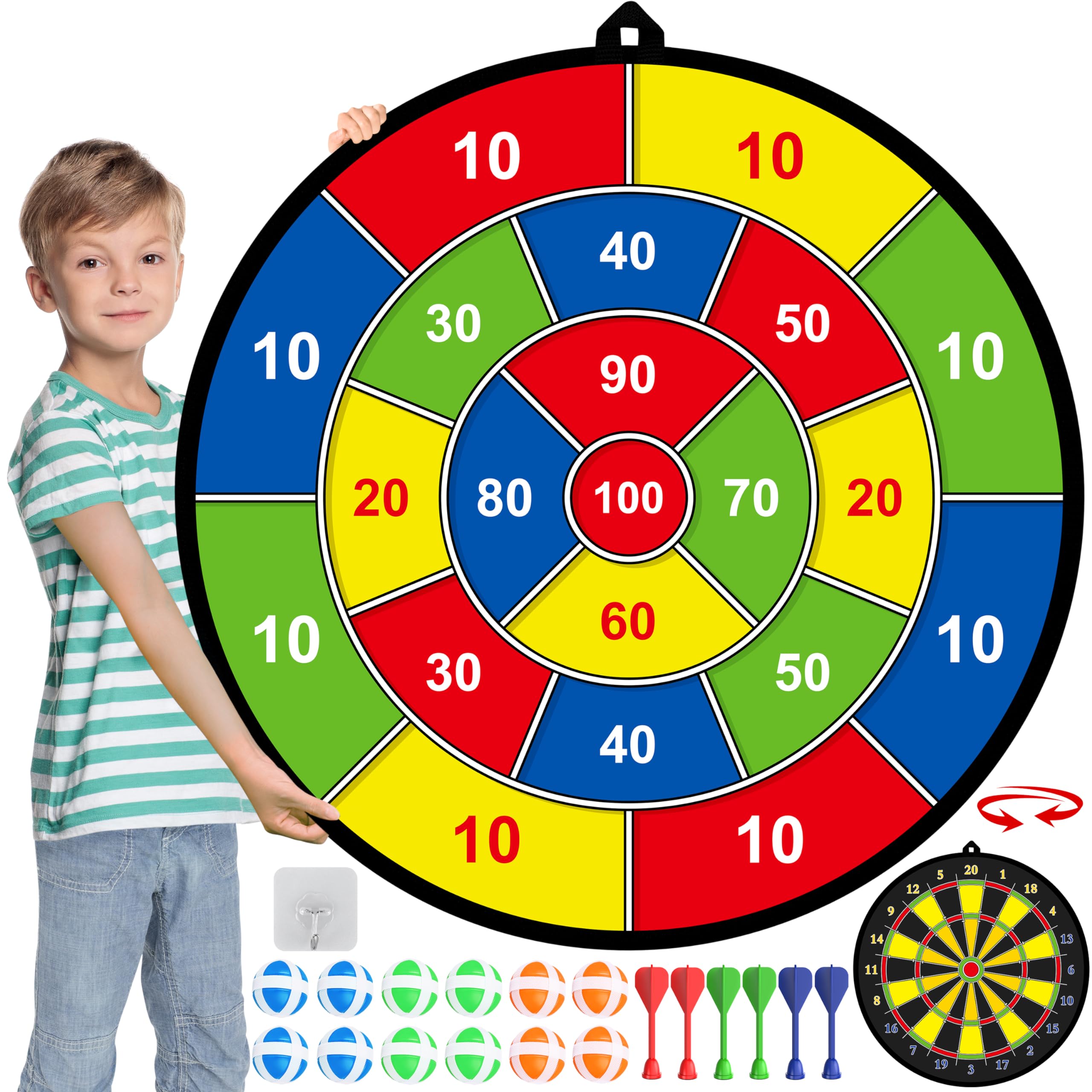 Toy Sports Double Sided Dart Board for Kids, Kids Dart Board with 12 Sticky Balls, Indoor Outdoor Party Play Game Toys, Gifts for 5 6 7 8 9 10 11 12 Year Old Boys Girls
