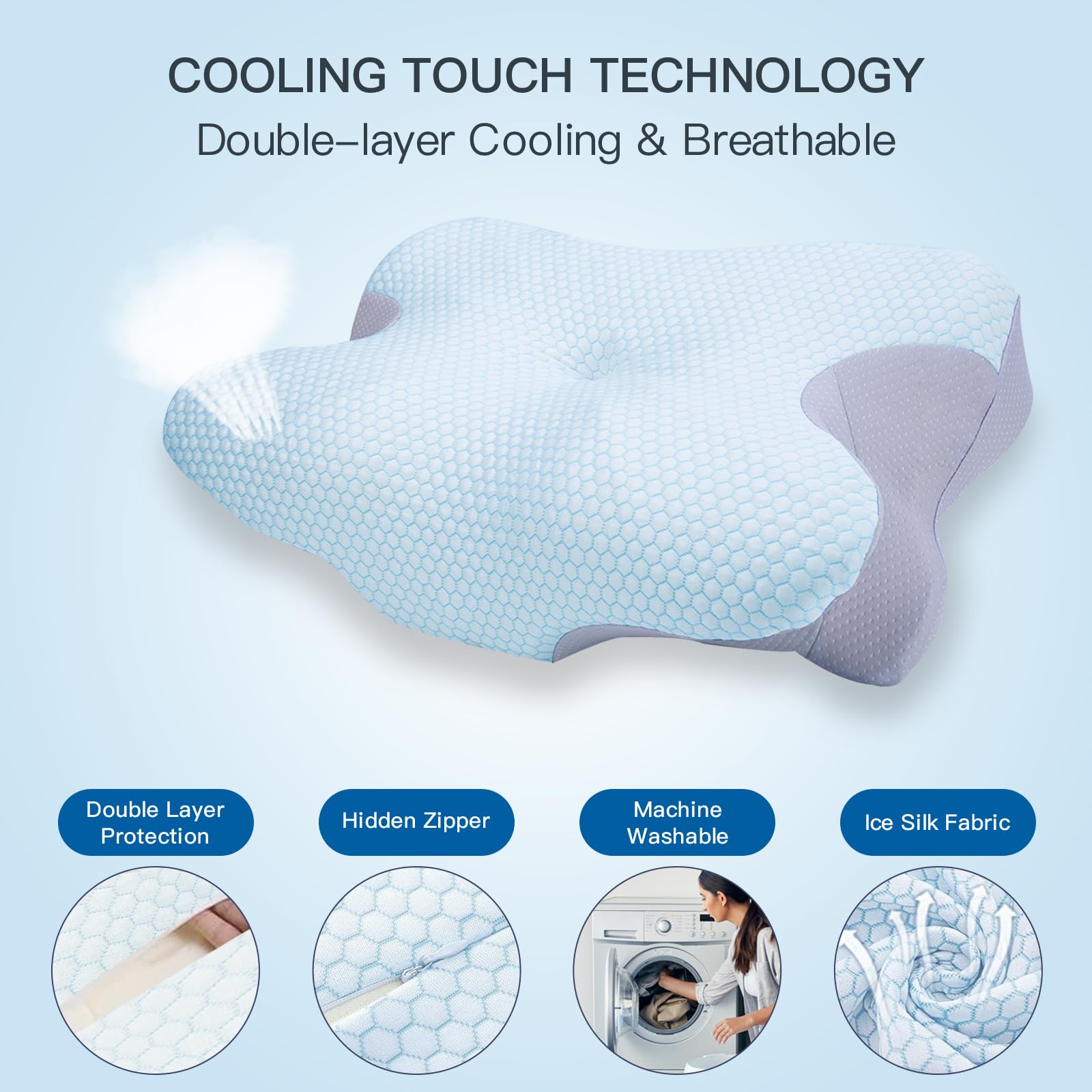 Cervical Pillows Memory Foam Pillow - Neck Pillows for Pain Relief Sleeping - Ergonomic Contour Bed Pillow for Side, Back & Stomach Sleeper(white)