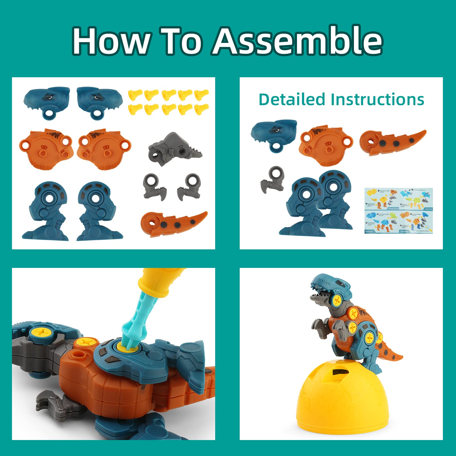 Yutin Take Apart Dinosaur Toys, Easter Egg Toy, STEM Construction Building Kits for Kids, Toddler Dino Gift for 3 4 5 6 7 Year Old Boys