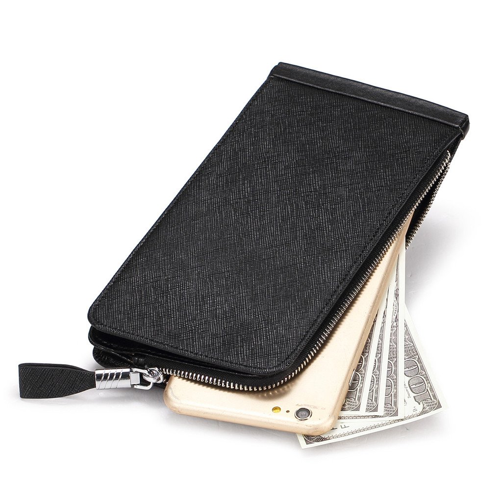 JEEBURYEE Women's Genuine Leather Multi Credit Card Holder Wallet RFID Blocking Long Bifold Clutch Wallet Ladies Purse with Zipper Pocket Black