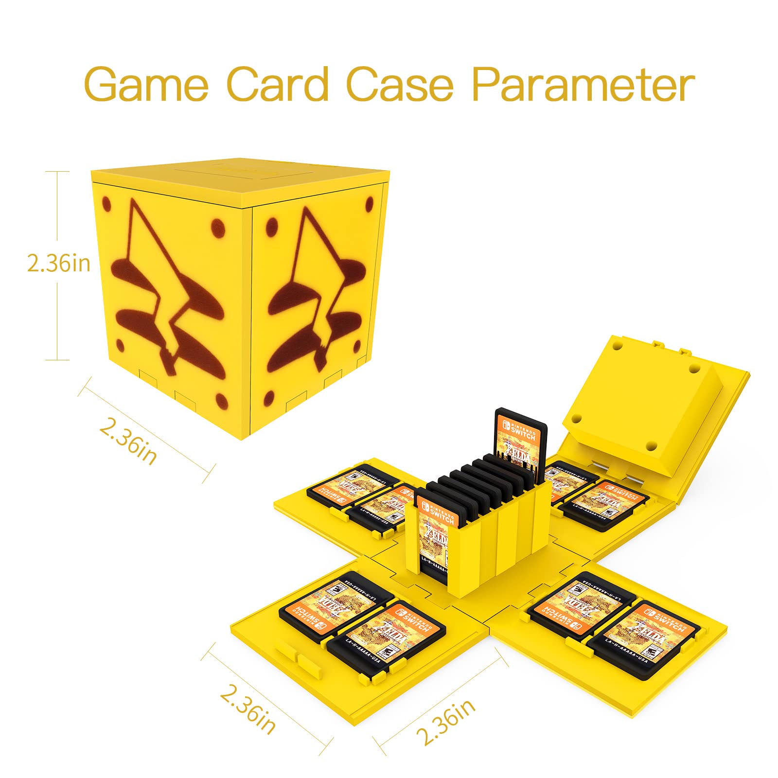 UFOPETIE 16 in 1 Game Case for Nintendo Switch Game Storage,Compatible with Nintendo Switch Case Pokemon Theme,Nintendo Switch Game Card Holder,for Switch Accessories-Tail-Thumb Grip 2PCS