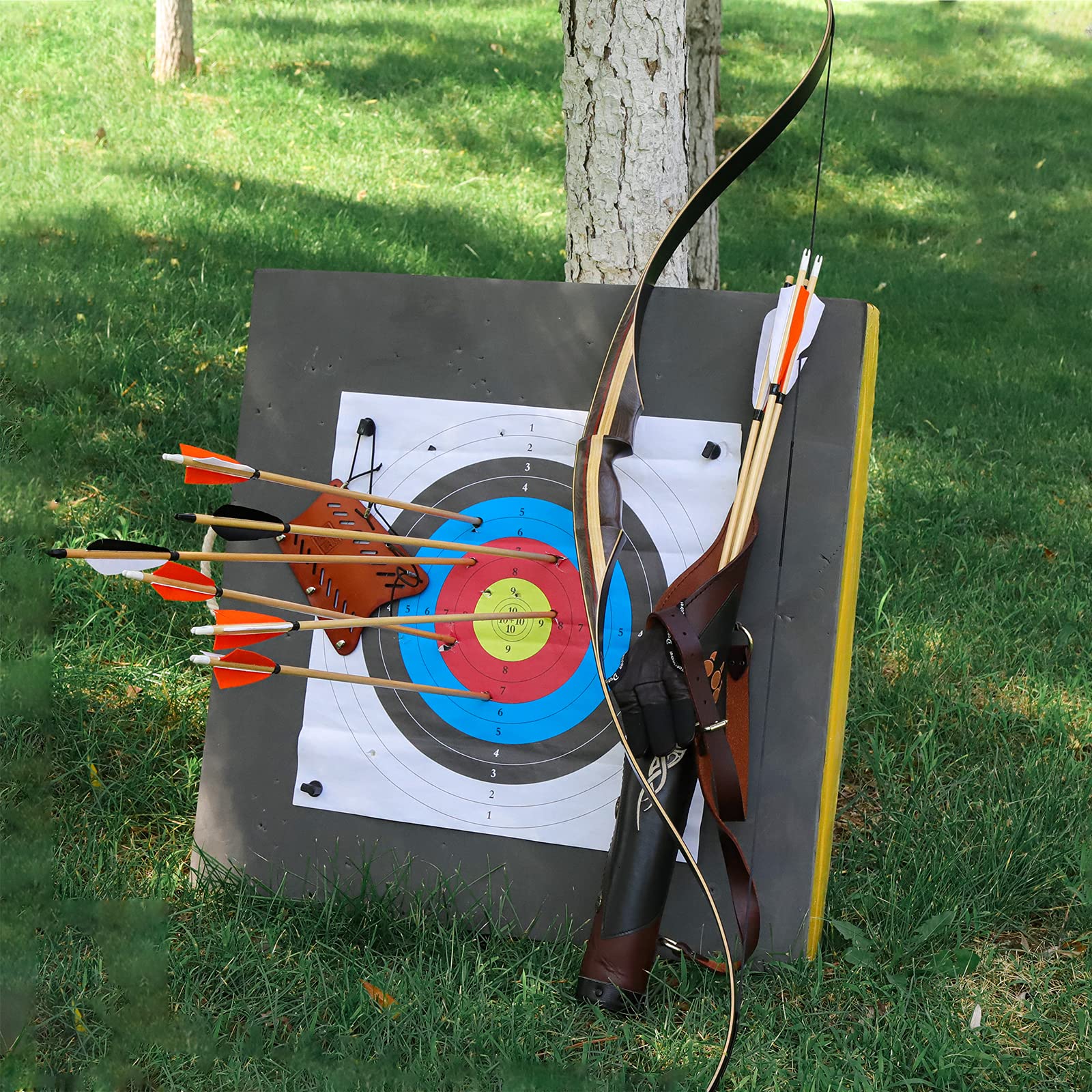 Deerseeker Archery 60" Traditional Recurve Bow One Piece Longbow Handmade Hunting Bow Set Laminated Bamboo Limbs RH & LH for Adults & Youth Bow Practice Target Shooting R60lbs