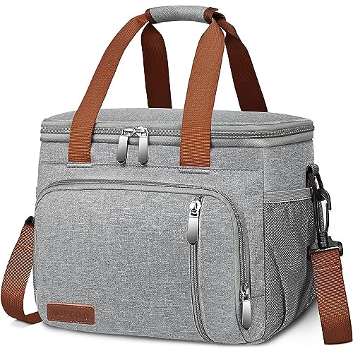 MIYCOO Insulated Lunch Bag for Women Men Reusable Lunch Box for Office Work - Leakproof Soft Adults Lunch Cooler Bag with Adjustable Shoulder Belt Grey