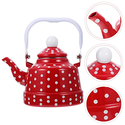 HEMOTON Kettle Stovetop Enameled Teapot Chinese Style Heating Water Kettle with Handle Large Capacity Hot Water Kettle Kitchen Teapot for Stovetop Induction Cooker ( Red ) Red Tea Kettle