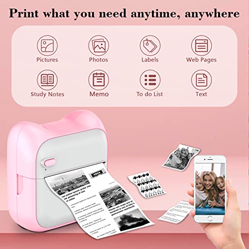 FasionMior 新品 Mini Printer Sticker Maker, Portable Thermal Sticker Printer, Bluetooth Inkless Pocket Printer Compatible with iOS & Android, Inkless Printer Mini with 10 Rolls Paper & 5 Color Pens