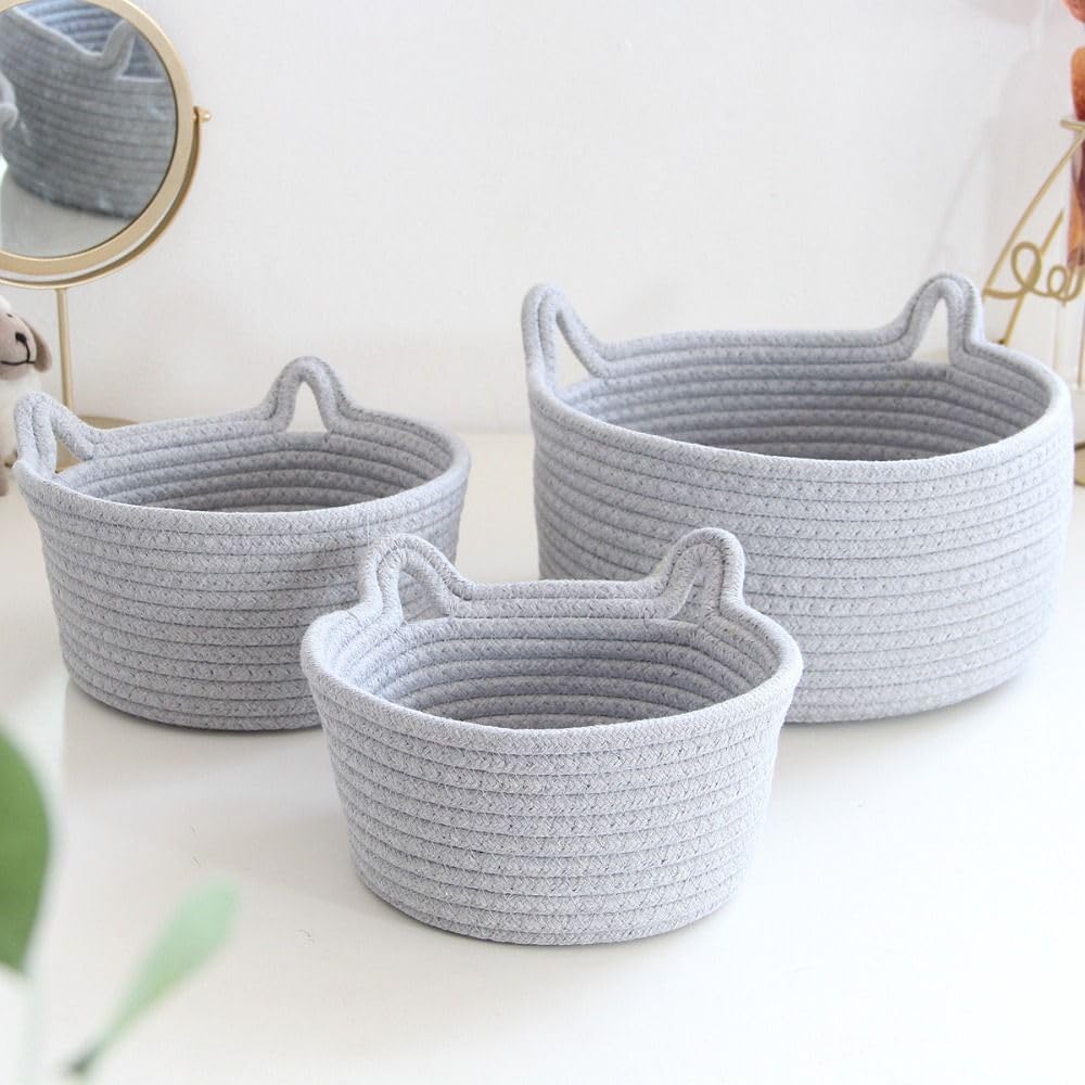 CHDHALTD Cotton Rope Woven Storage Basket,Small Basket Gift Baskets Toy Storage Basket Key Tray Living Room Bathroom Storage Basket(L,Pink)