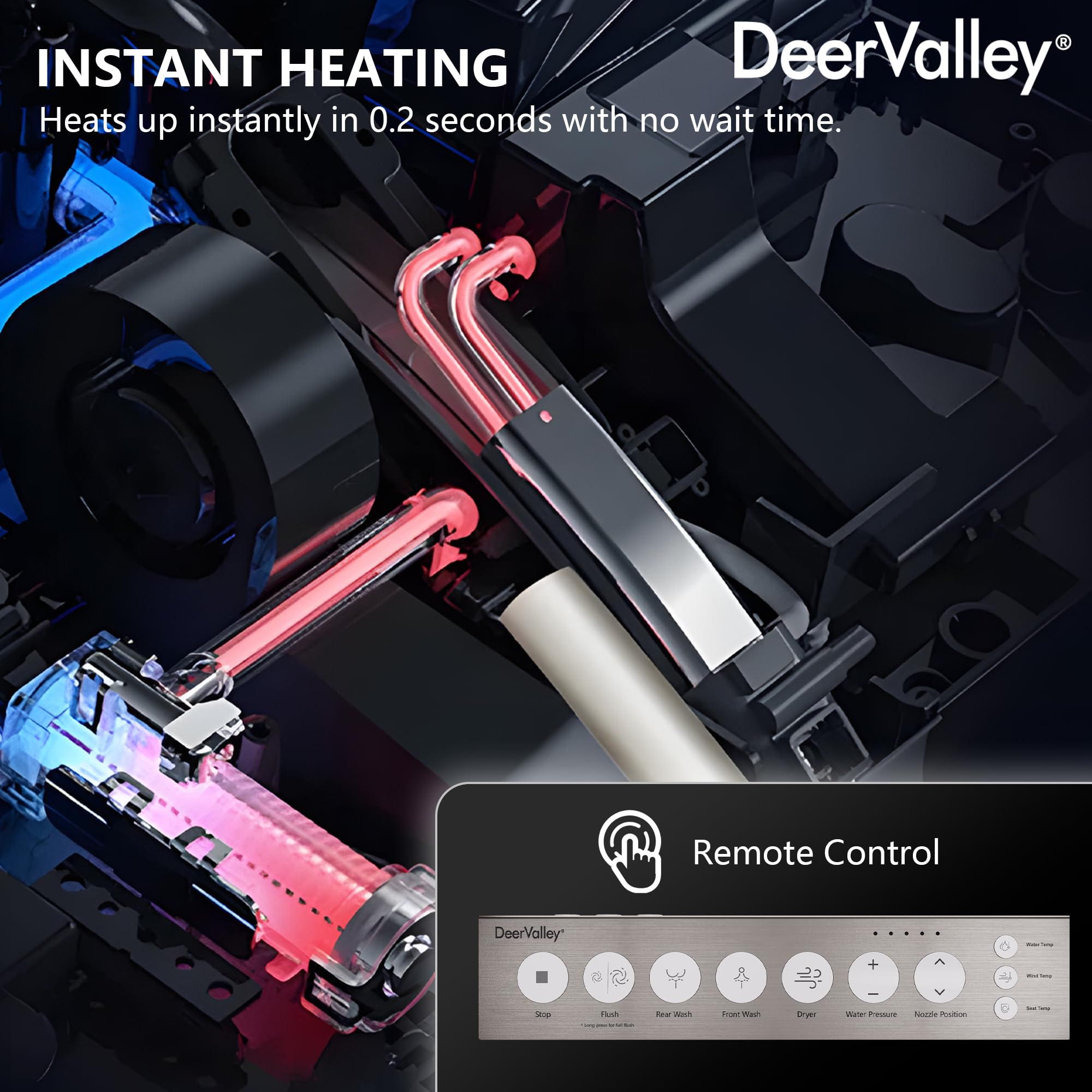 DeerValley Smart Toilet with Bidet Built In, Tankless Toilet with Auto Open & Close, Auto Flush, Heated Seat, Warm Water Sprayer & Dryer, Deodorization, and Remote Control, DV-1S0160-V3