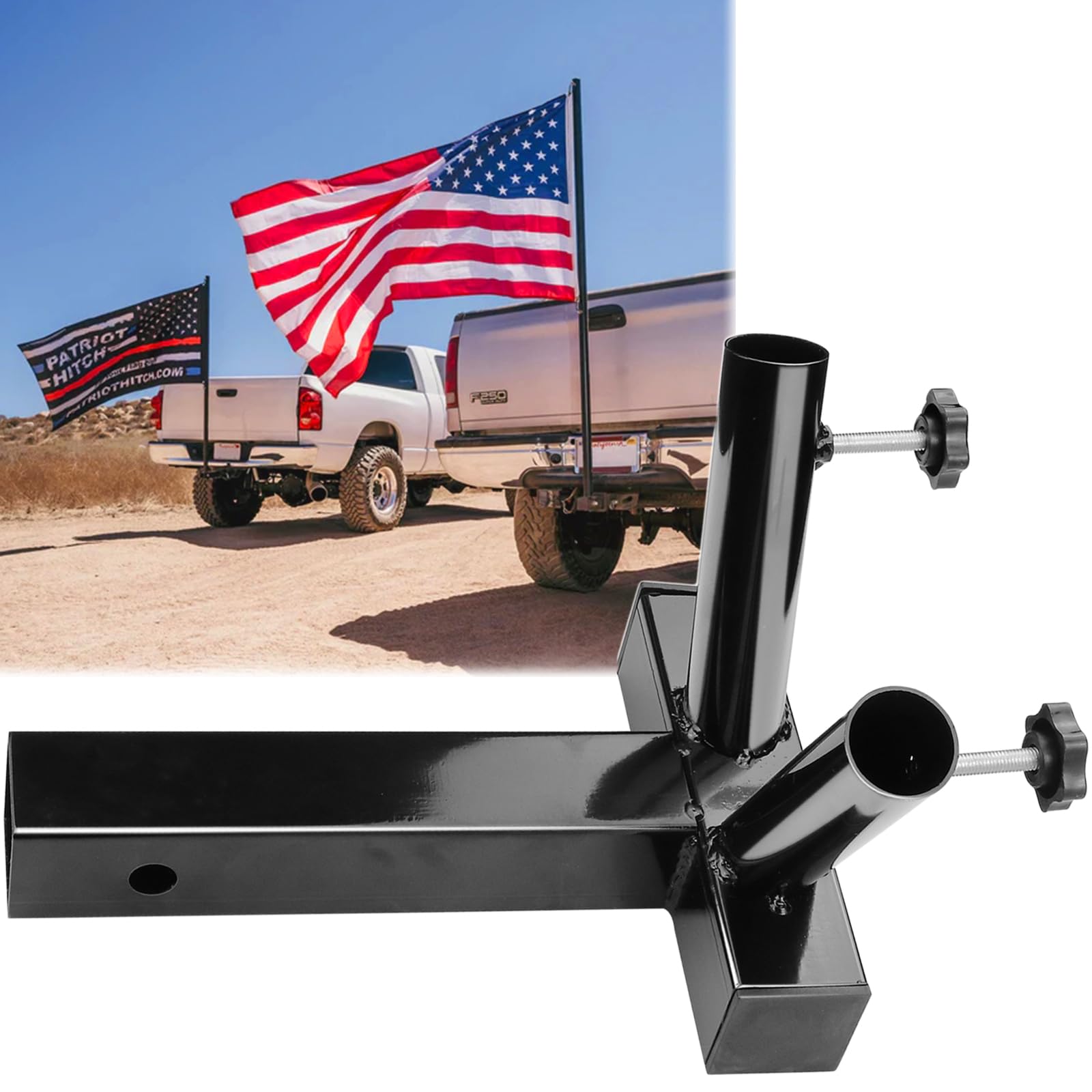 Bolaxin Hitch Mount Flag Pole Holder Universal Flagpole Truck Bracket with Anti-Wobble Screws fit for 2 inches Receiver