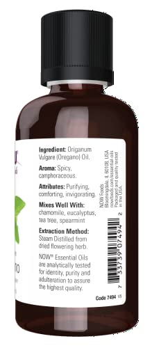 NOW Essential Oils, Oregano Oil, Comforting Aromatherapy Scent, Steam Distilled, 100% Pure, Vegan, Child Resistant Cap, 2-Ounce