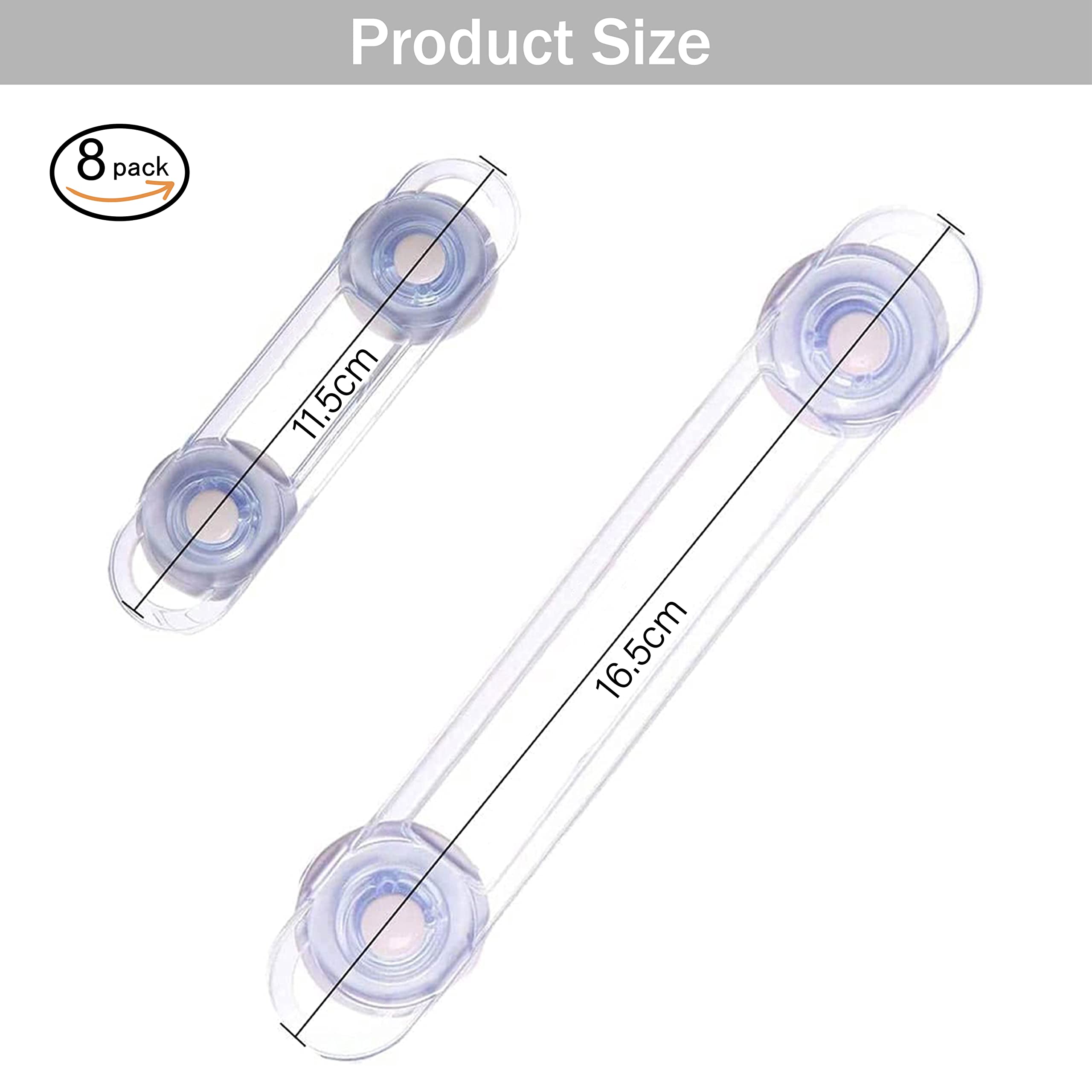 Cupboard Locks for Children, 8-Pack Transparent Child Locks Easy to Install Child Safety Cupboard Locks Child Locks for Kitchen cupboards Multipurpose Door Latch for Kitchen cabinets, Drawers, Oven