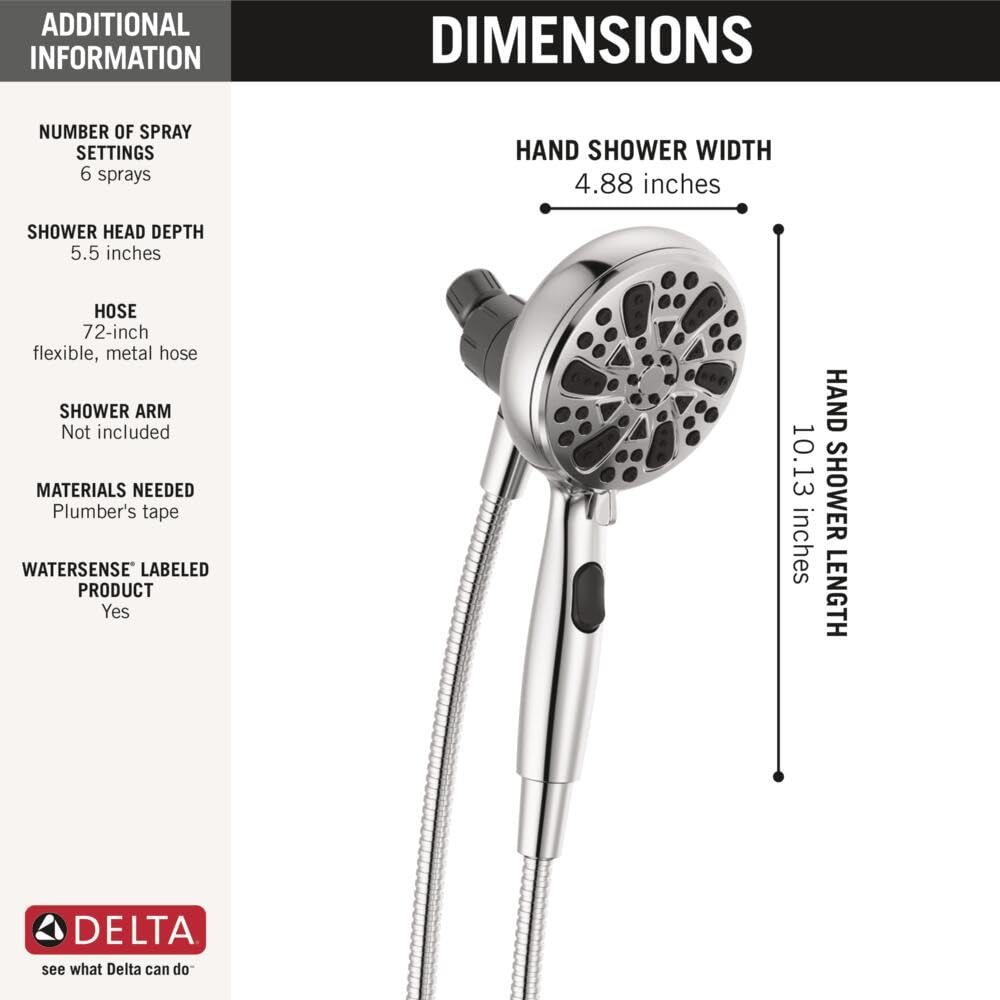 Delta Faucet 6-Setting SureDock Magnetic Shower Head with Handheld Spray, Chrome Shower Head with Hose, Round Shower Head, Showerheads & Handheld Showers, MagnaTite Docking, Chrome 75609