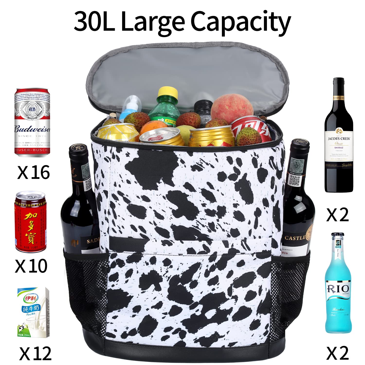 Cooler Backpack Women Leopard Leak Proof Backpack Cooler Bags Lightweight Soft Lunch Backpack with Cooler Compartment,Wine Cooler for Hiking Camping,24 cans (Cow Nainiu)…