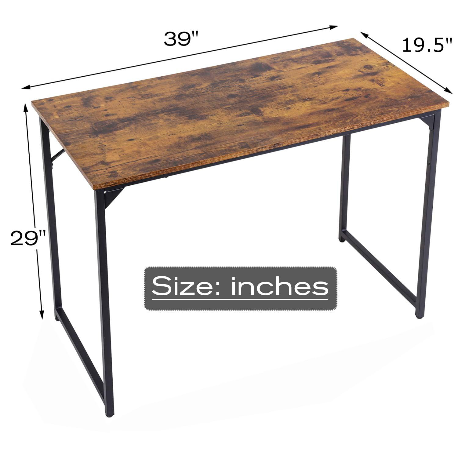 HCB Computer Desk 39inch Home Office Desk Writing Study Table Modern Simple Style PC Desk with Black Metal Frame(Brown),39x20x29inch