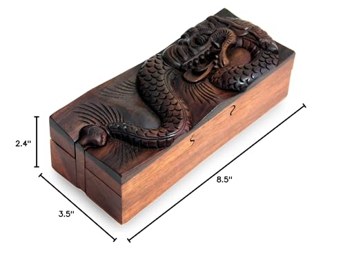 OMA Dragon Box Wooden Decorative Jewelry Trinket Box with Secret Compartment Hand Carved Dragon Gift for Men and Women