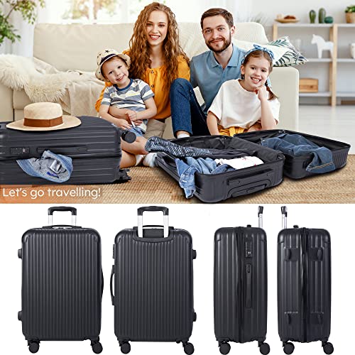 Fujampe 3 Piece Luggage Set Lightweight Hardshell Suitcases 20", 24", 28" Durable PC+ABS Hardside Luggage Sets, Double Spinner Wheels, TSA Lock Ideal for Travel - Black