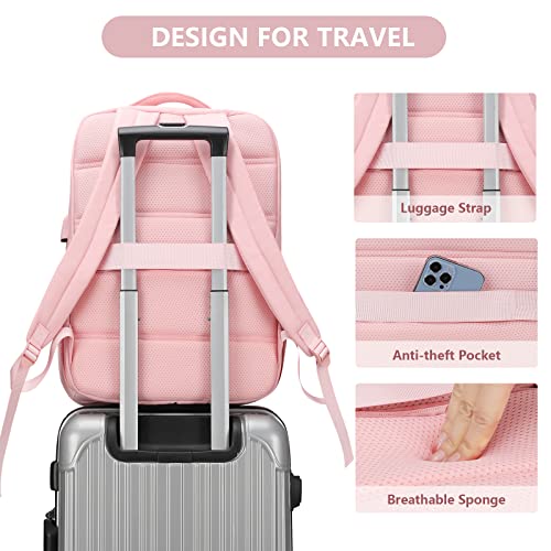 MAXTOP Travel Backpack for Women Carry On Backpack with USB Charging Port 15.6 inch Laptop Backpacks Flight Approved College Bag Casual Daypack for Weekender Business Pink