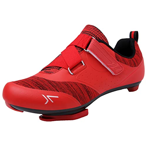 Cycling Shoes Mens Womens Road Indoor Bike Shoes Lightweight Breathable Hook-Ring Compatible Peloton with Delta Cleats,Red,8.5