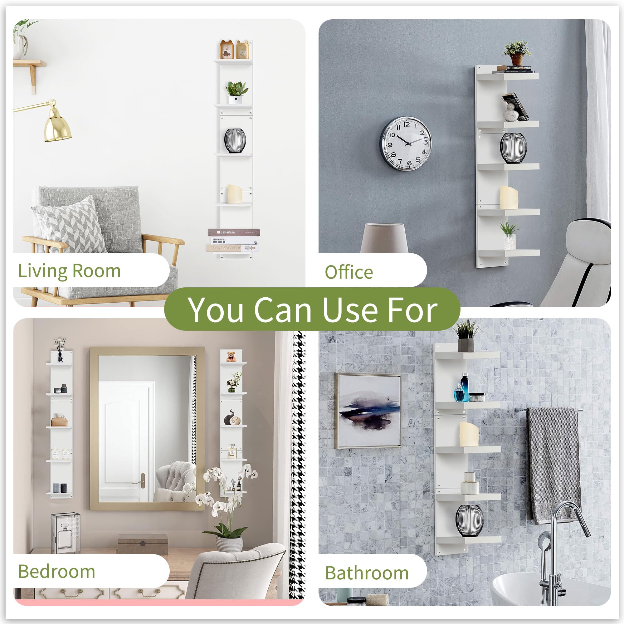 Defined Deco 5 Tier Wall Shelves White-Vertical Column Shelf Floating Storage Home Display-Lack Wall Shelf Unit,Organizer Tall Tower Design Utility Shelving for Home, Bedroom,Living Room,Office Decor