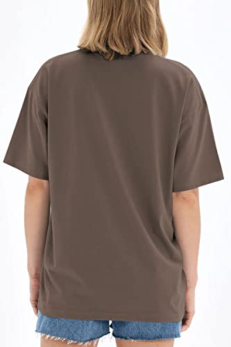 Trendy Queen Womens Oversized T Shirts Loose Fit Cotton Crewneck Short Sleeve Tops Summer Casual Blouse 2023 Y2K Basic Tee Brown