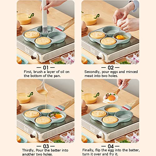 DAFEIKE 4 Egg Frying Pan Nonstick Omelet Pan Ceramic Mini Egg Pancake Pan Non Stick Aluminum Skillet, Green