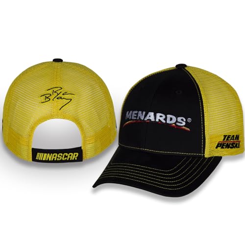 Checkered Flag Sports Ryan Blaney #12 NASCAR 2023 Menards Sponsor Adjustable Yellow and Black Trucker Mesh Hat