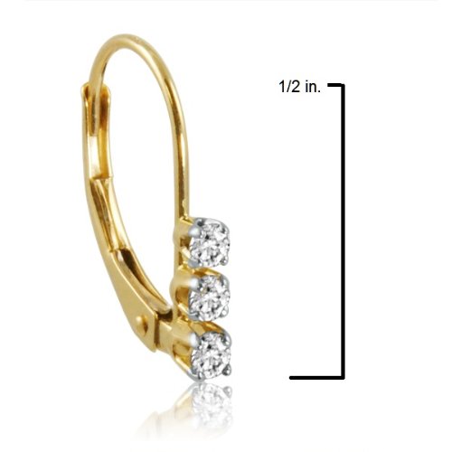 Certified 10K Yellow Gold Three-Stone Diamond Leverback Earrings 1/4cttw