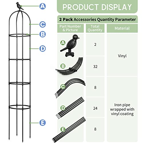 IronFun Plant Trellis for Climbing Plants Support Outdoor/Indoor 2-Pack, Garden Trellis for Potted Plants, Obelisk Trellis Tomato/Rose, Plant Vine Support, Iron Pipe Wrapped with Plastic