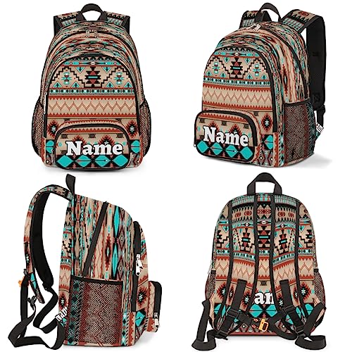 Herdesigns Aztec Print Custom Backpack for Men Women Adult Aztec Geometric Personalized Lightweight Casual Laptop Backpack Customized Computer Hiking Gym Travel Travel Daypack with Name