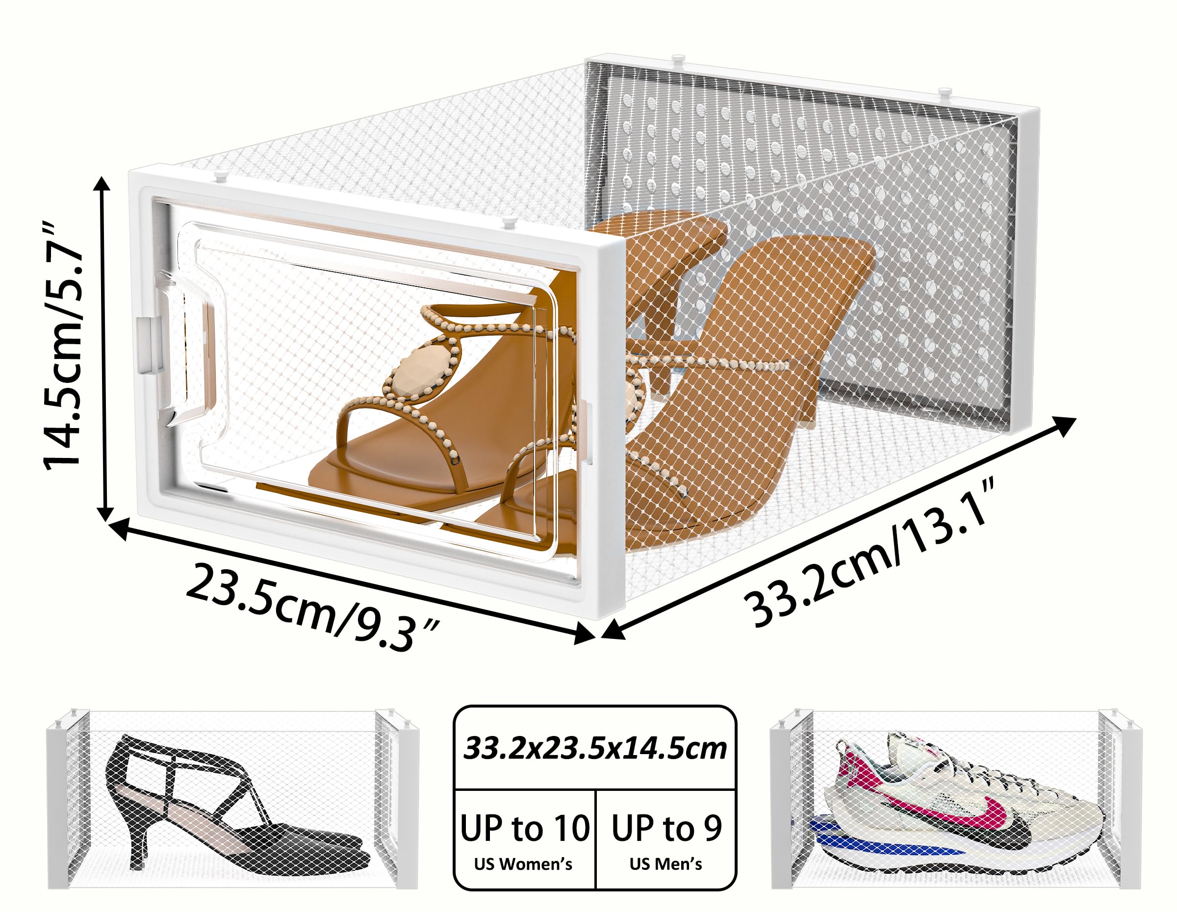 HOMIDEC 12 Pack Shoe Storage Box, Shoe Organizer for Closet, Clear Plastic Stackable Shoe Box, Foldable Shoe Rack Shoe Organizer for Closet Under Bed Entryway(White)
