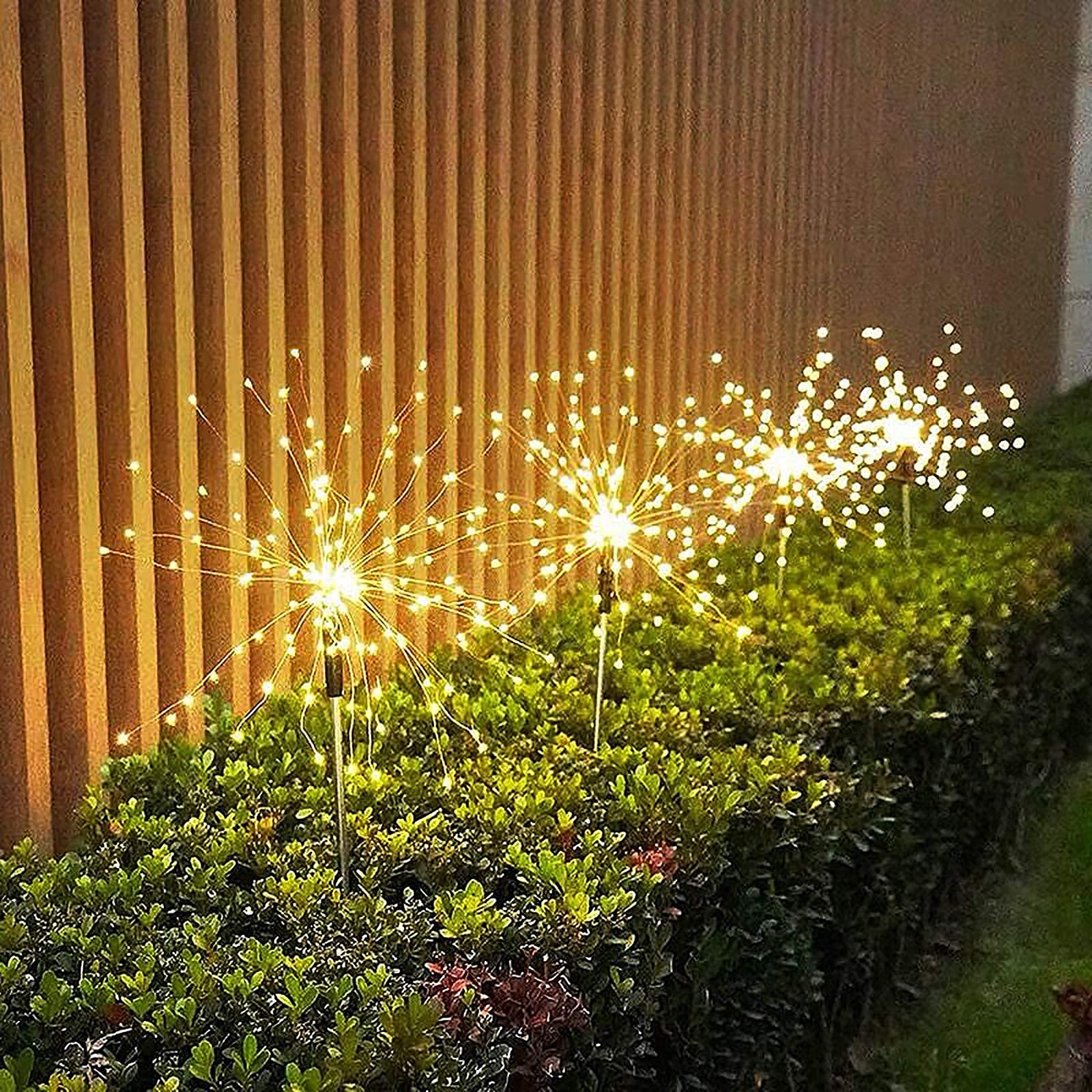 Solar Firework Lights 2 Packs Solar Garden Decorative Lights Outdoor 150 LED 2 Modes Firework String Light Waterproof Landscape Fairy Lights for Yard Lawn Pathway Christmas Party Decor (Warm White)