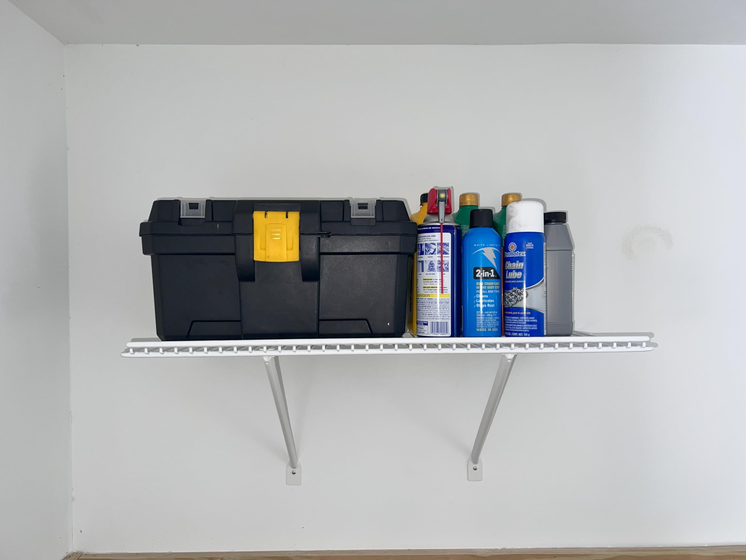 Generic 2 pc White Wall Shelf Inexpensive Heavy-Duty Steel with an Anti-Rust Coat with All Hardware, Pantry Wall Shelves, Garage Wall Shelves, Wall Mounted Shelf for Storage, Laundry Room Shelf