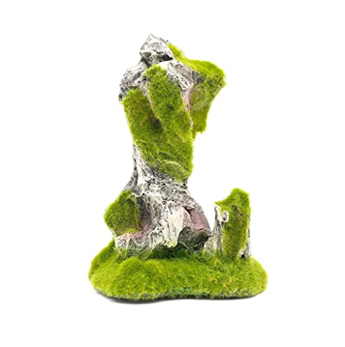 NW Wholesaler 6.75 Inch Fish Tank Mossy Rock Fish Tank Decoration - Fish Hideaway for Saltwater and Freshwater Aquarium Decor