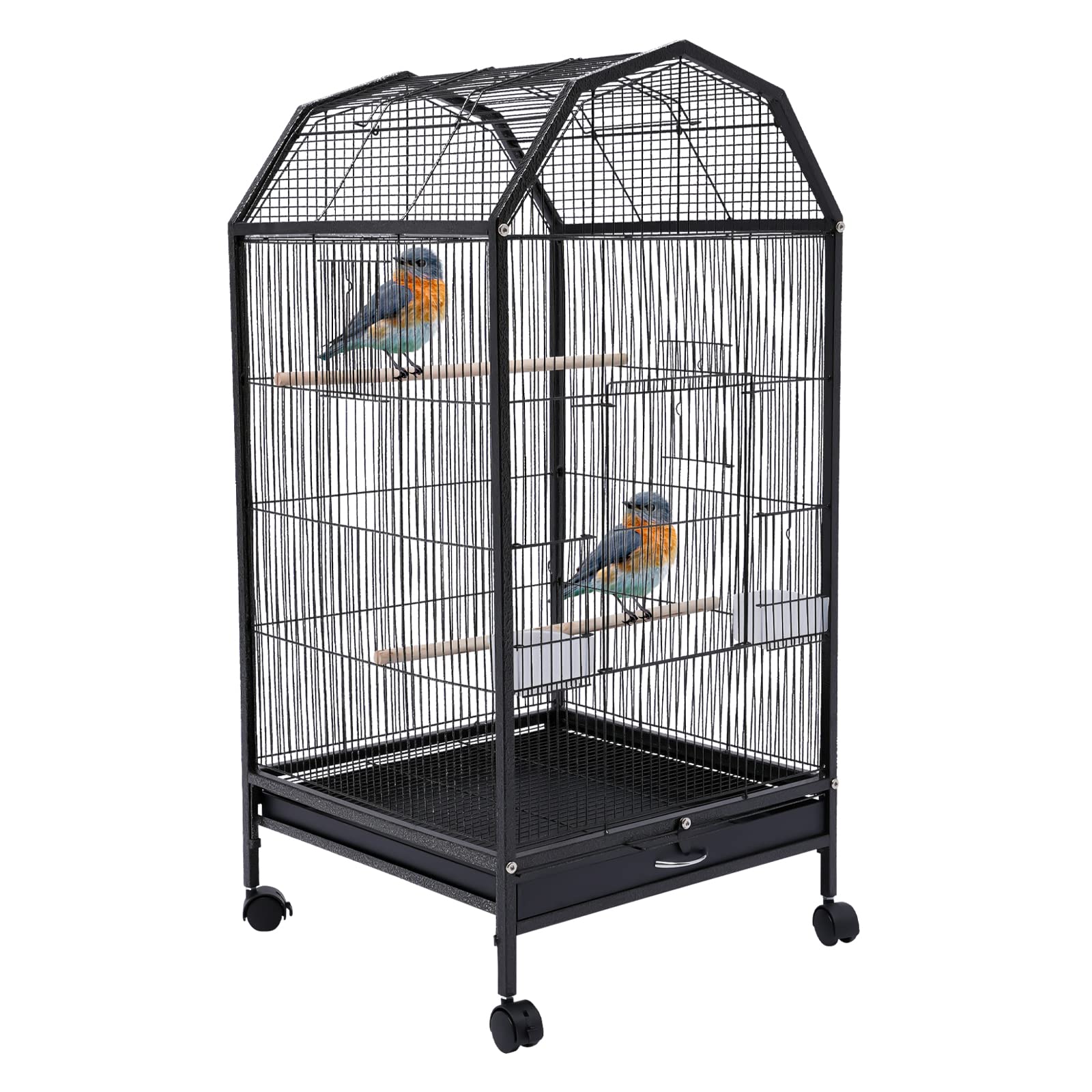 Bird Cage,Black Large Bird Cage with Rolling Stand,Large Pet Cage with Wheels,Cockatiel Parakeet Finch Parrot Birdcage 5 Door (17.9" L x 17.9" W x 39.9" H)