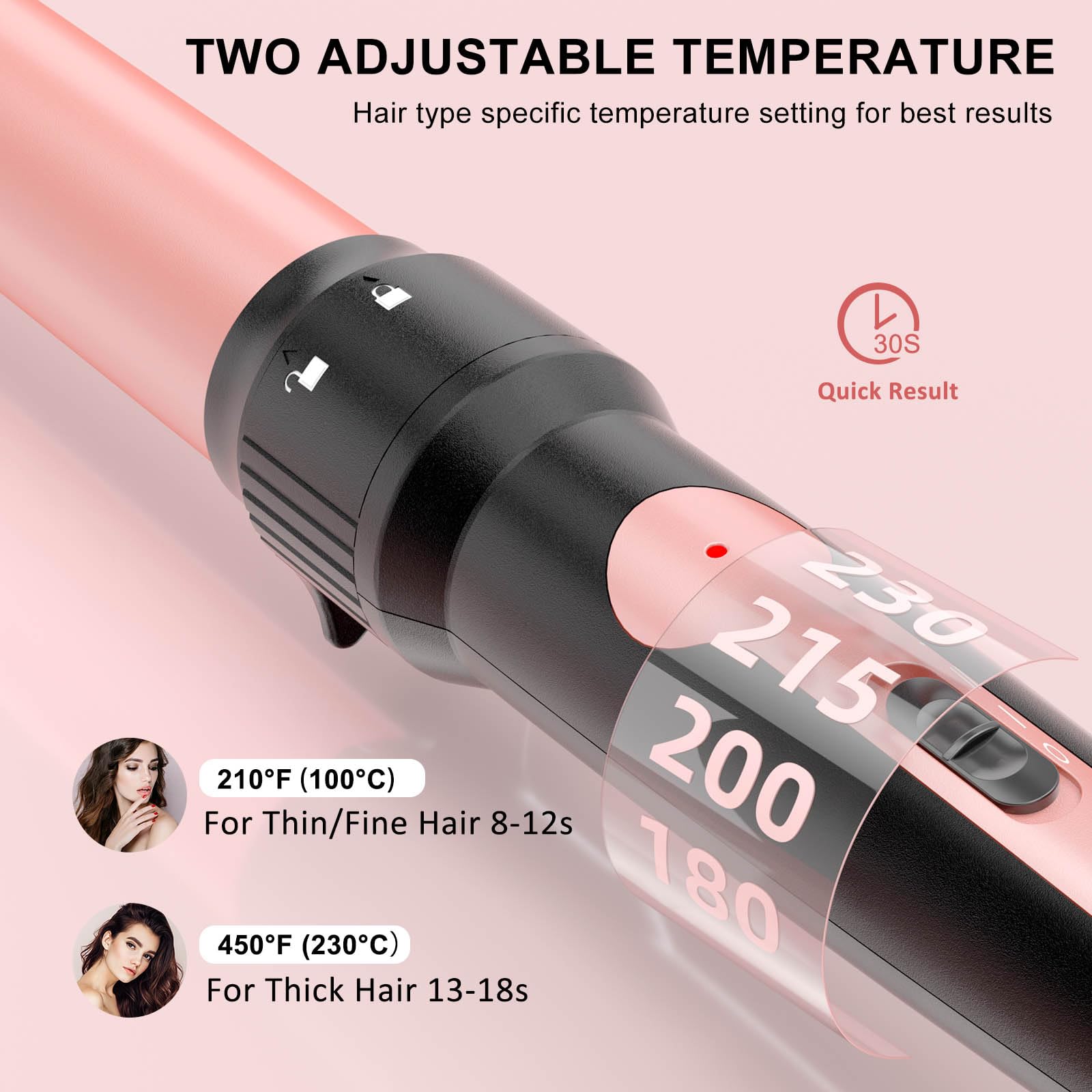 Curling Iron Wand Set, 5 in 1 Wave Hair Curler 0.35-1.25 Inch Interchangeable Ceramic Barrels Crimpers (Pink)
