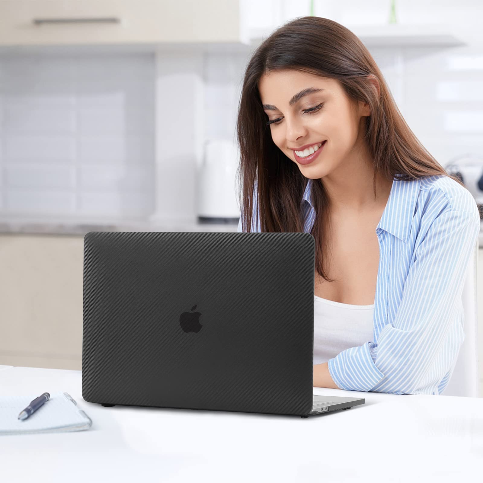 BlueSwan Compatible for MacBook Air 13 inch Case 2018-2021 Model M1 A2337 A2179 A1932, Anti-Fingerprint and Lightweight Super Slim Hard Shell Case, Carbon Fiber Texture Design, Black