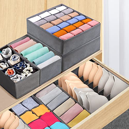 najiaxiaowu 8 Packs Underwear Drawer Organizer,Underwear and Bras Drawer Organizers for Clothing with 90 Cells Fabric Foldable Grids Dividers Box for Socks,Underwear, Bras and Ties