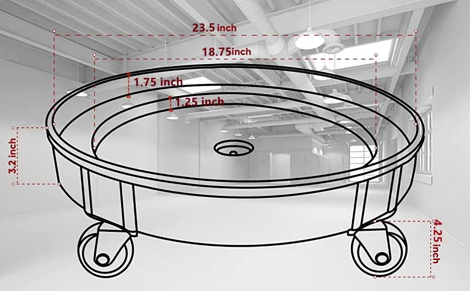 Pake Handling Tools 30 Gallon and 55 Gallon Drum Dolly - Durable Heavy Duty Plastic Drum Cart, 900 lb. Capacity, 5 Swivel Casters
