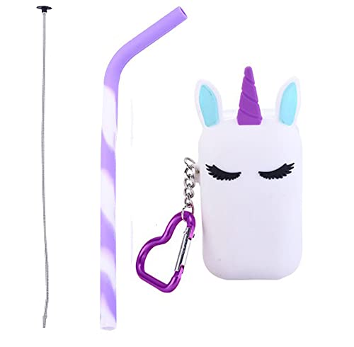 Collapsible Reusable Silicone Straws Portable Folding Drinking Straw Free with Travel Case & Cleaning Brush for Party Travel Household Cold or Hot Straws (B)