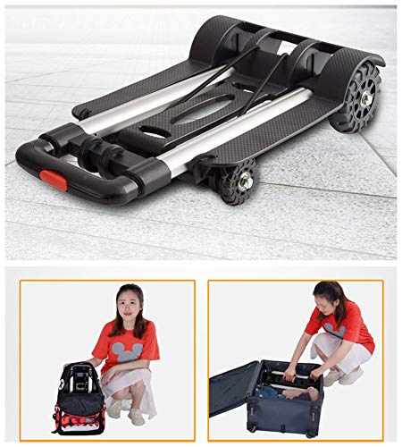 Falytemow Compact Folding Hand Truck Dolly 110 lbs Capacity 4 Wheels Portable Utility Moving Shopping Cart Fold up Trolley Adjustable and Lightweight for Luggage Personal Travel Moving and Office Use