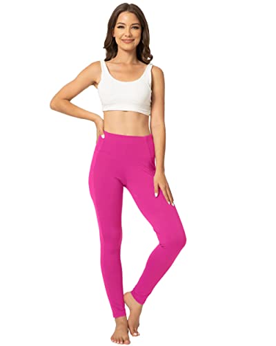 Kcutteyg Yoga Pants for Women with Pockets High Waisted Leggings Workout Sports Running Athletic Pants (Hot Pink, Large)