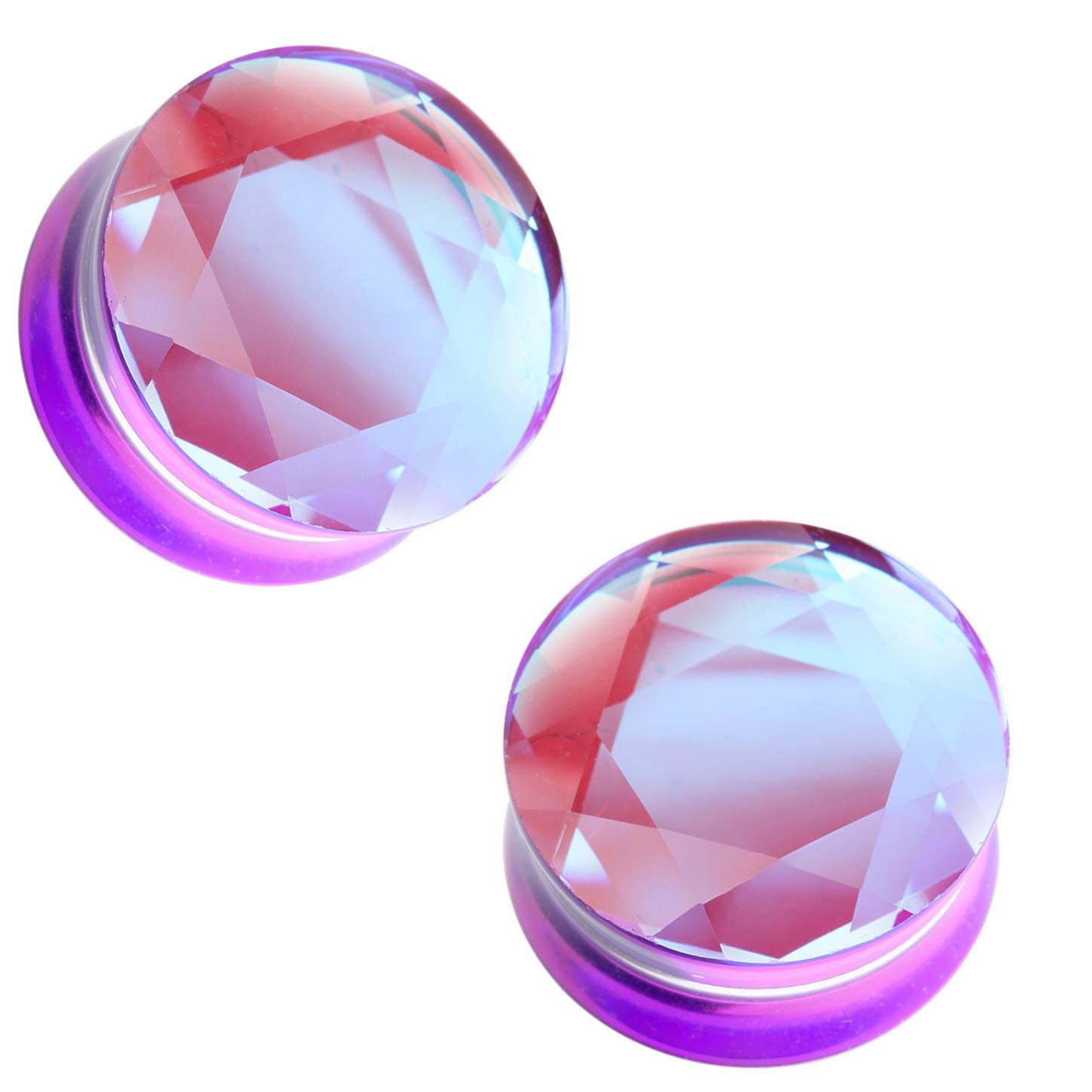 BODY DAZZ Pair 2G-25mm Reversible AB/Purple Glass Plugs Double Flared (7/16 Inch (11mm))