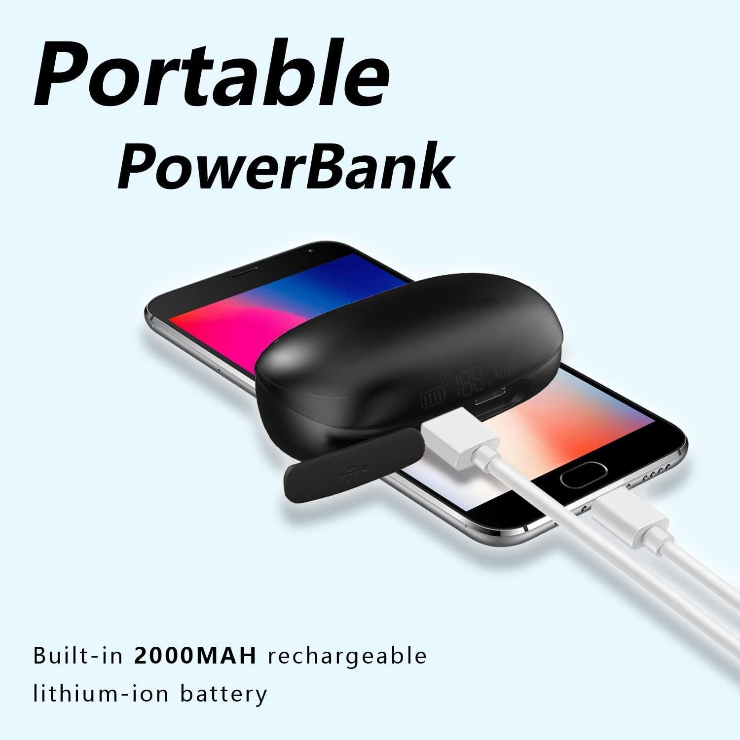 Bluetooth Earphone in-Ear, Wireless Earbuds Touch Control with Microphone, Bluetooth 5.2 Noise Cancelling Headphones, HiFi Stereo, IP67 Waterproof, LED Display Fast Charging Case, for Sport and Work.