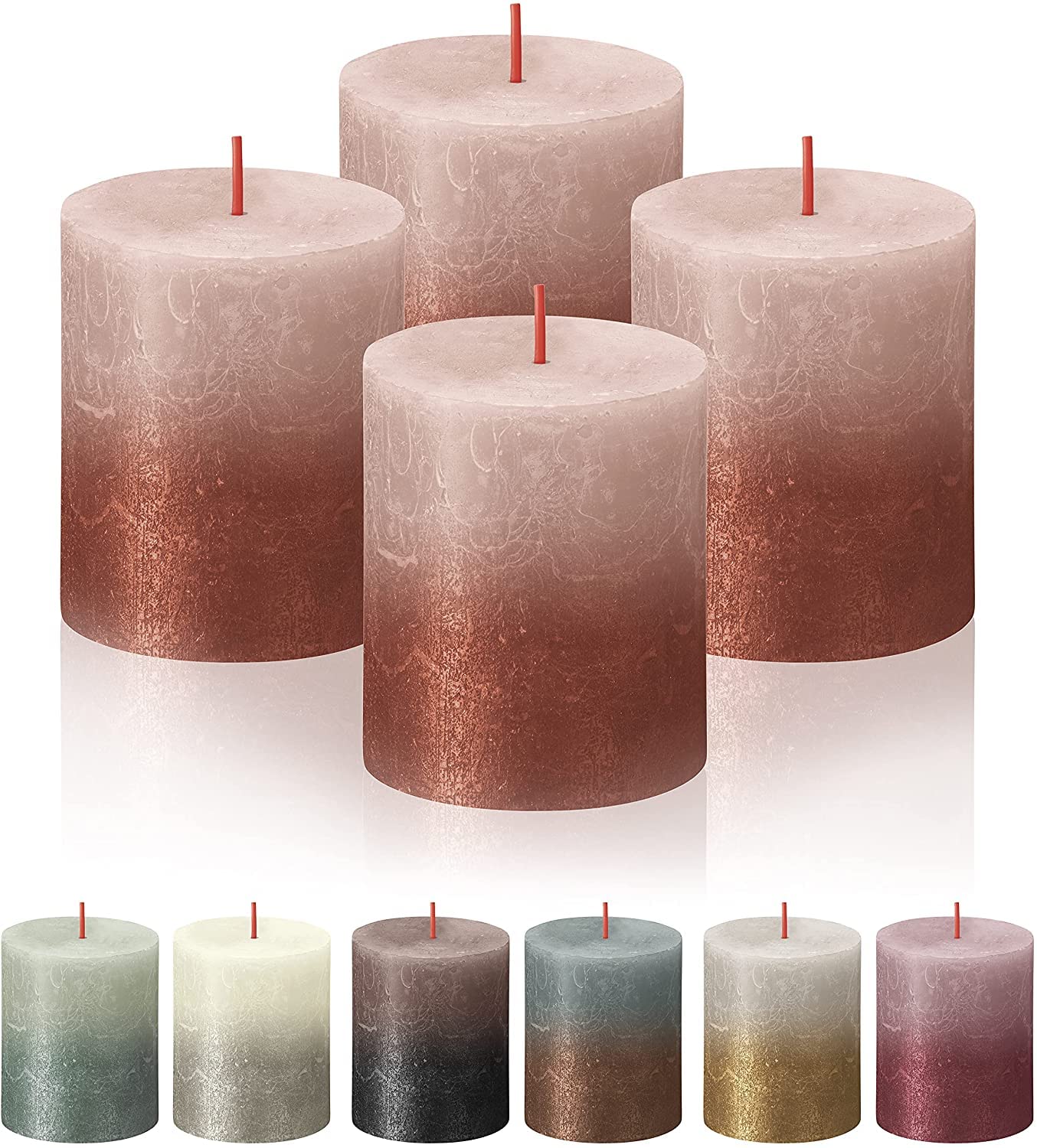 BOLSIUS 4 Pack Misty Pink/Amber Sunset Rustic Metallic Pillar Candles - 2.75 X 3.25 Inches - Fine European Quality - Natural Eco-Friendly Plant-Based Wax - Unscented Dripless Smokeless 35 Hour Candles