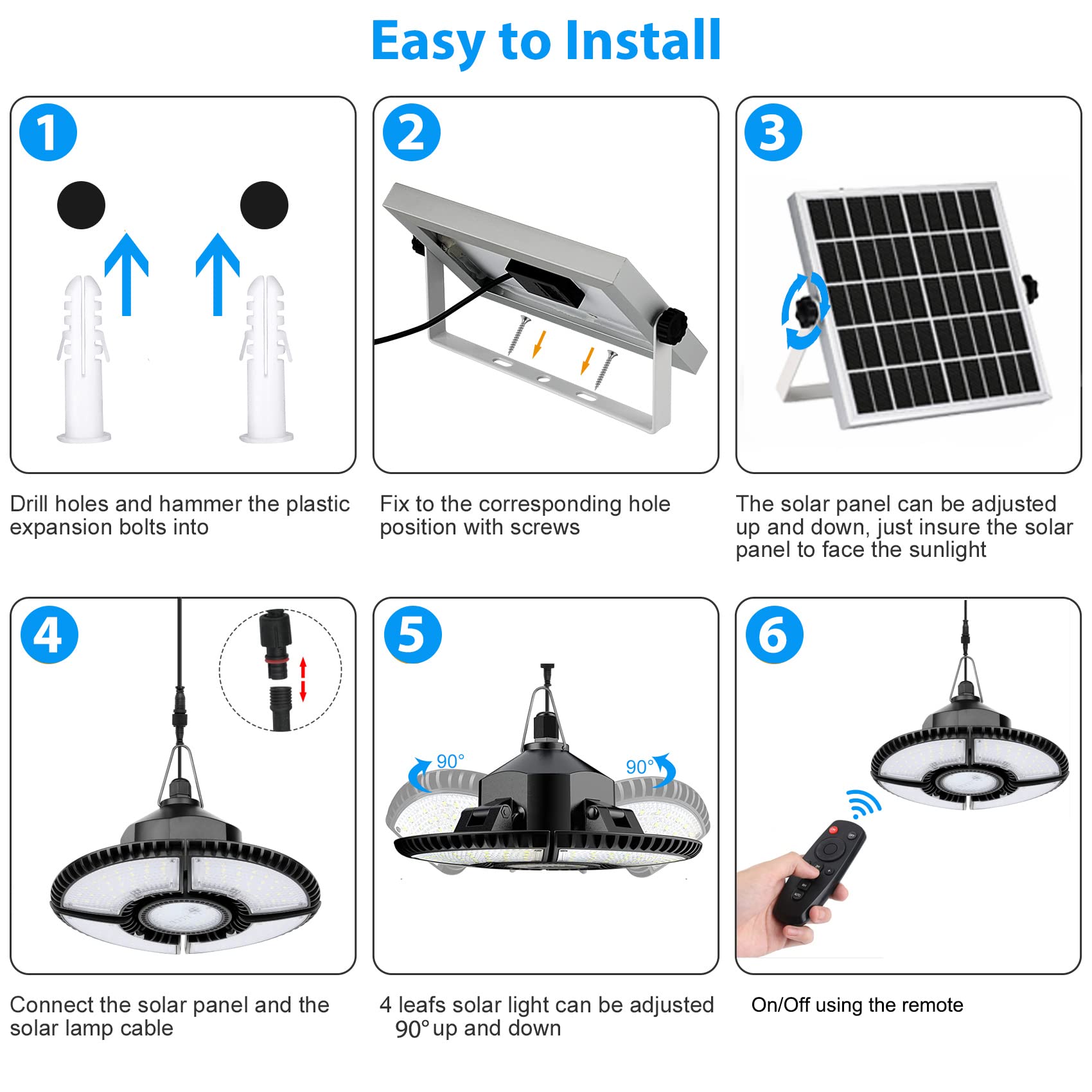 Webcem Solar Shed Light Outdoor Indoor, 136LED 1000LM Solar Pendant Light with Remote Control, IP65 Waterproof, 4+1 Leaves 90°Adjustable Solar Powered Shed Light for Yard Garage Gazebo Porch
