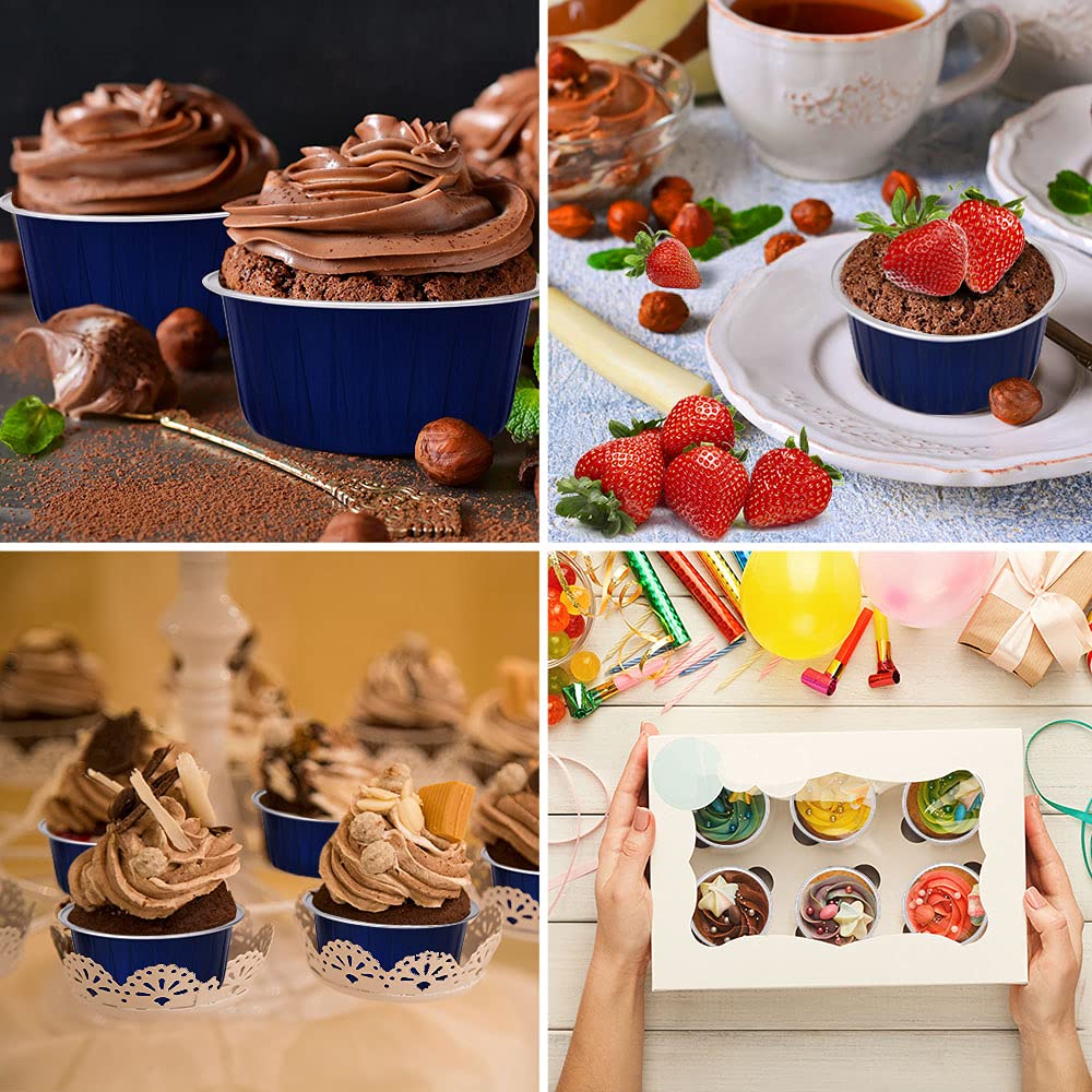 Desserts Foil baking Cups, 5 oz 100 pcs Reusable Cupcake Cups with Lids, Pie Ramekins, Pudding Cups Cake Pans for Wedding,Christmas,Kitchen,Birthday Party,Various Holiday Parties