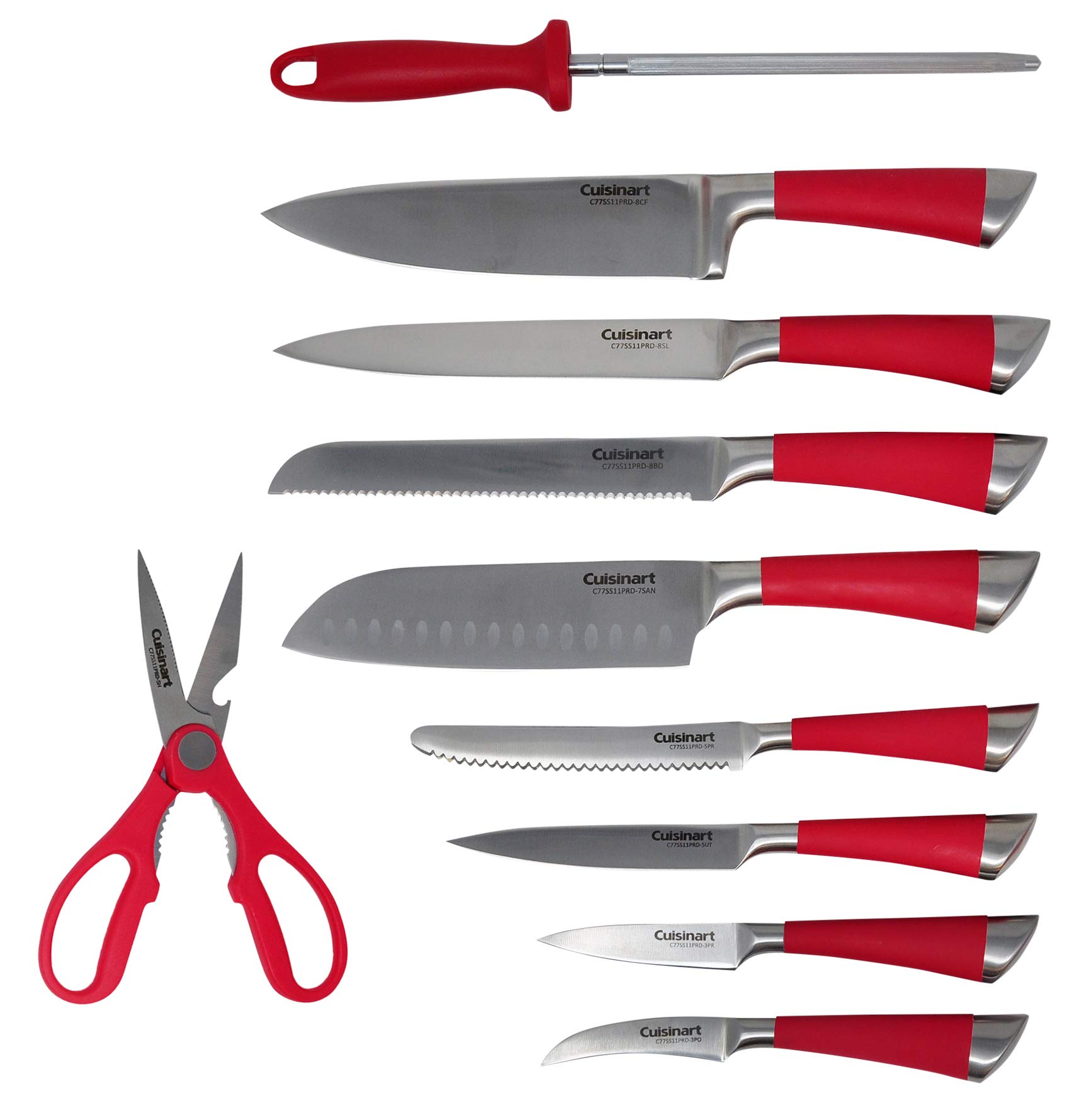 Cuisinart C77SS-11PRDGR 11-Piece Arista Collection Cutlery Stainless Steel Knife Block Set, Red